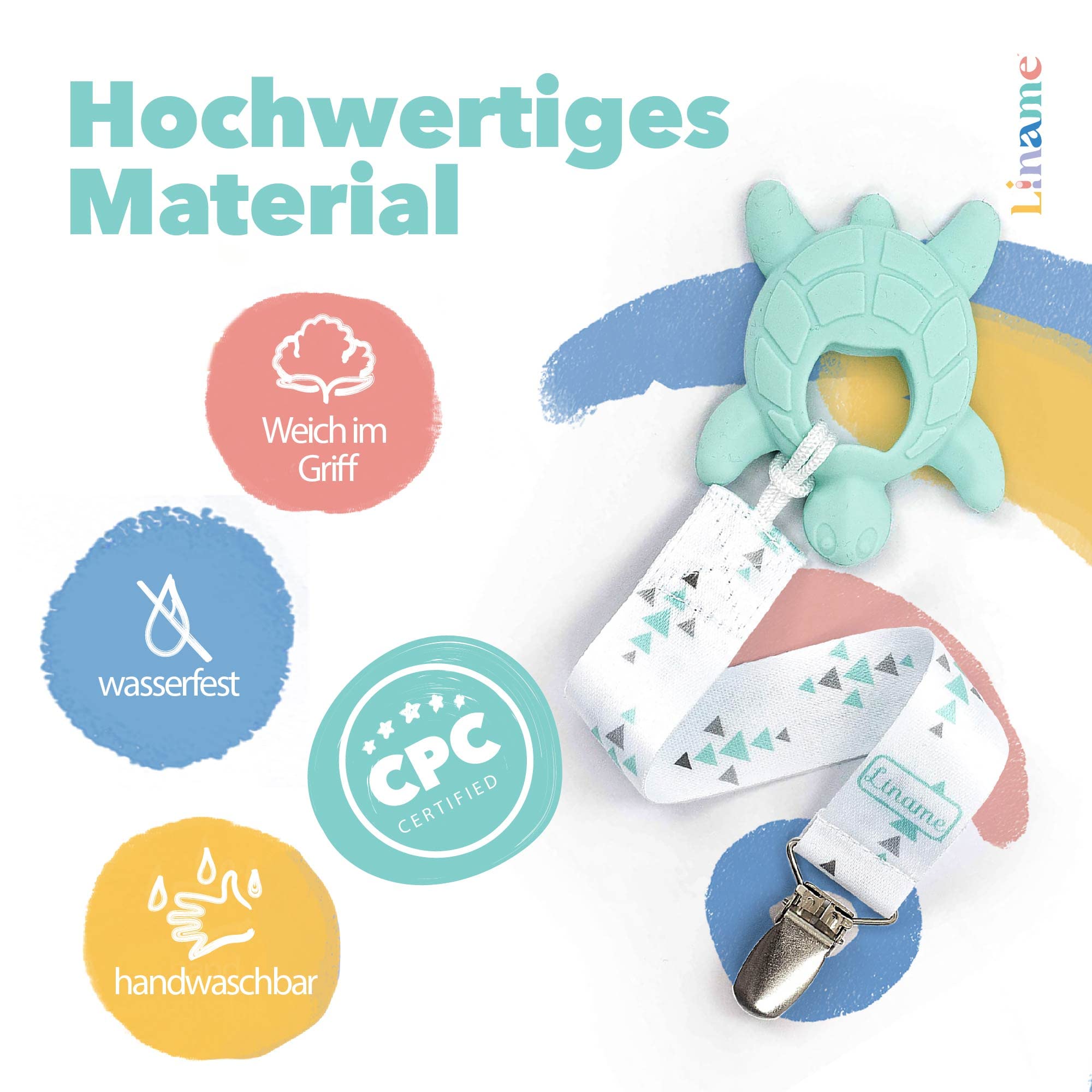 Liname Neutral Pacifier Clip with Teething Toy - 4 Pack Pacifier Clips for Boys & Girls - Binky Holder Soothie Paci Clip Binkie Clip - Unisex Pacifer Clip Baby Pacifier Clip and Pacifier Holder (Mint)