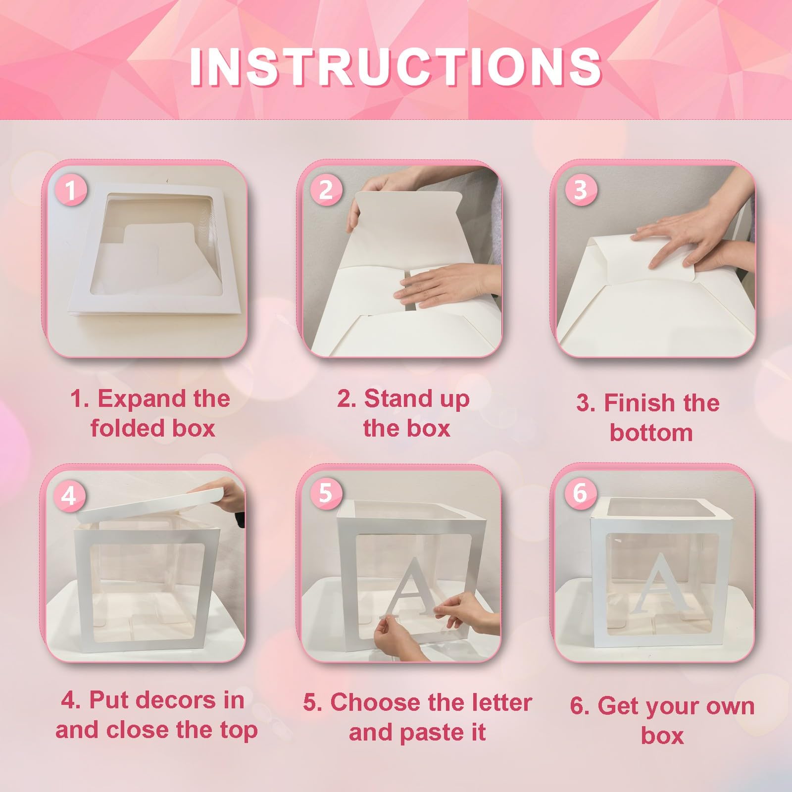 Baby Boxes with Letters, 5 Transparent Baby Shower Balloon Boxes with 78 Letters & Numbers for Gender Reveal Decorations Birthday Wedding Party Grad Backdrop Bridal Shower, White