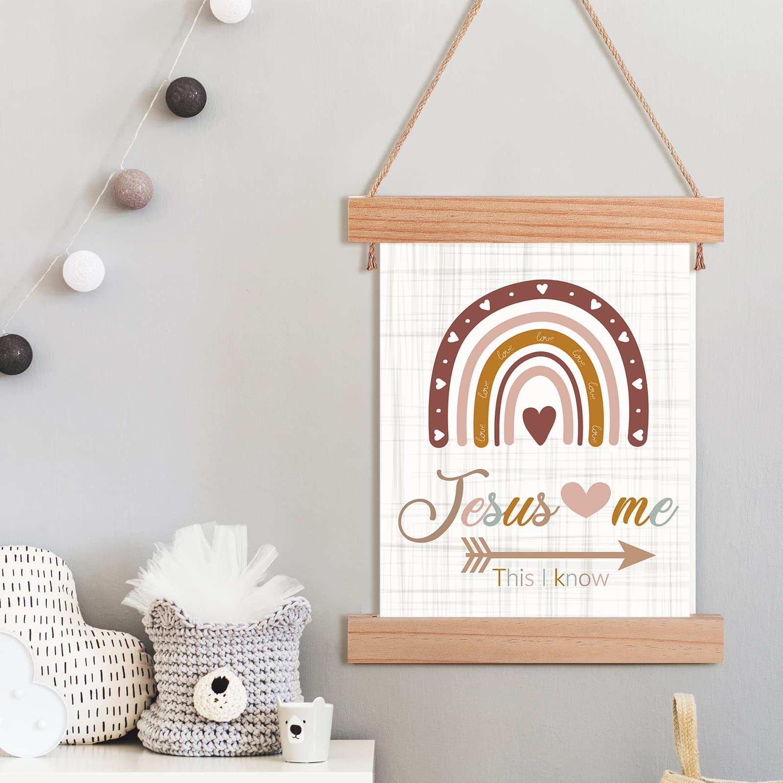 Boho Rainbow Nursery Decor Boho Rainbow Wall Art Boho Nursery Wall Decor Jesus Loves Me Hanging Wall Art Baptism Gifts for Girl Baby Shower