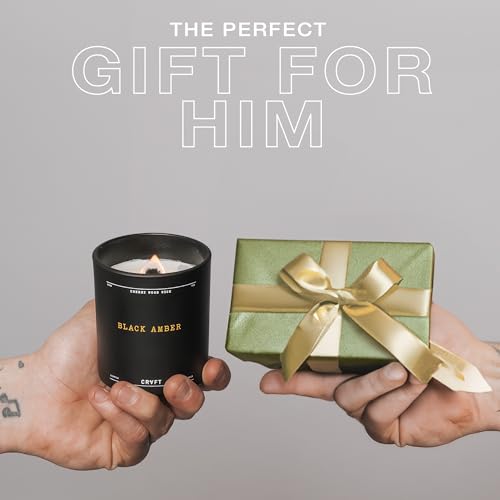 CRVFT Men's Candle - Cherry Wood Candle - Soy Candle 45 Hour Burn Time - Room Decor and Housewarming Gift for Men - 7oz/200g (Black Amber)