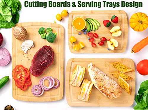 Bamboo Cutting Board Set for Kitchen Wood Chopping Board Set with Juice Groove and Side Handles Large Size Charcuterie Boards for Meat Vegetables Cheese(3 Pcs)