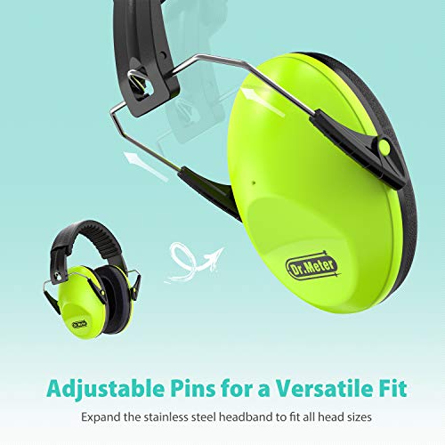 Dr.meter Noise Cancelling Ear Muffs 27 NRR Noise Cancelling Headphones for Kids with Adjustable Headband - Kids Ear Protection for Sleeping Mowing and Studying - 2 Packs, Green & Pink