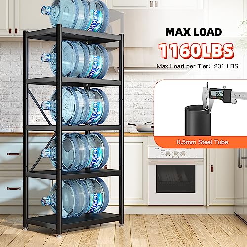 REIBII Storage Shelves for Storage with Wheels 1160LBS Heavy Duty Metal Shelving Unit Rolling Adjustable 5-Tier Pantry Shelves Kitchen Shelves Garage Shelving Utility (1)
