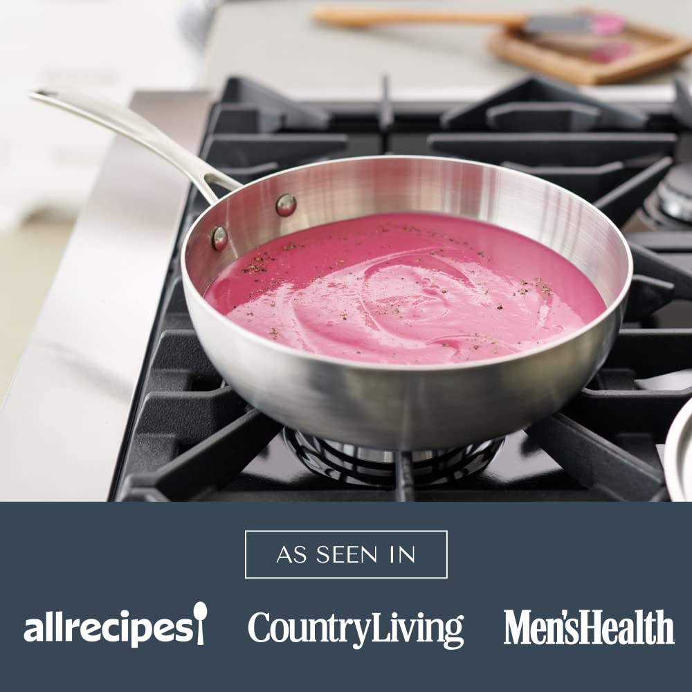 American Kitchen - 3 Quart Stainless Steel Saucier, 10 inch Easy-Stir Chef's Pan, with Cover, Made In America