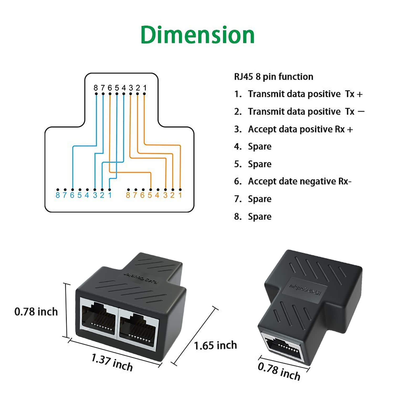 LINKMALL RJ45 Ethernet Splitter Adapter, 1 to 2 Ethernet Extender Connecter Female to 2 Female 8P8C Extender Plug LAN Couple Network for Cat5 Cat5e Cat6 Cat6e Cat7 (2Pack)