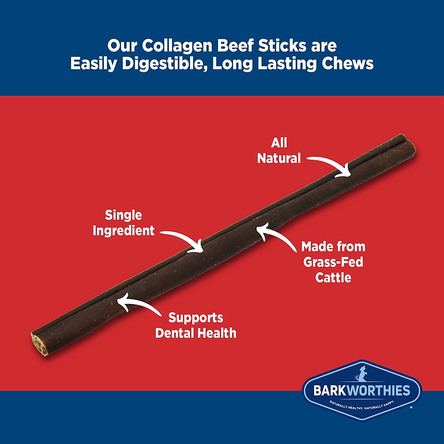 Barkworthies 95% Collagen Beef Sticks for Dogs - 2 Pack Odor Free Bully Sticks 6 inch - Grain Free, Rawhide Free, Natural Dog Chews for Puppy Teething, Dog Training, and Aggressive Chewer & E-Book