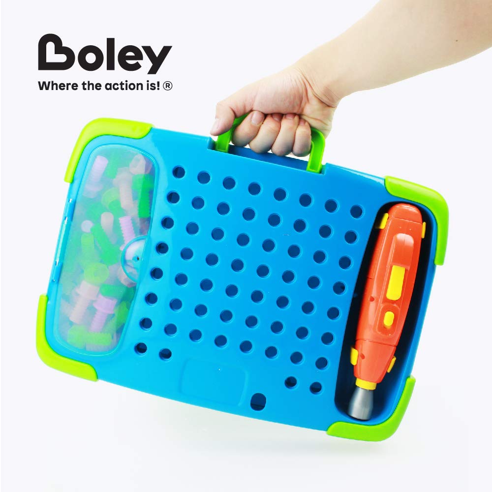 Boley Builders 67-Piece Electric Screwboard STEM Toy Set - Powered Screwdriver, Drill Bits, Colorful Bolts - Educational Learning Toy for Kids and Toddlers - Boys and Girls Tool Kit