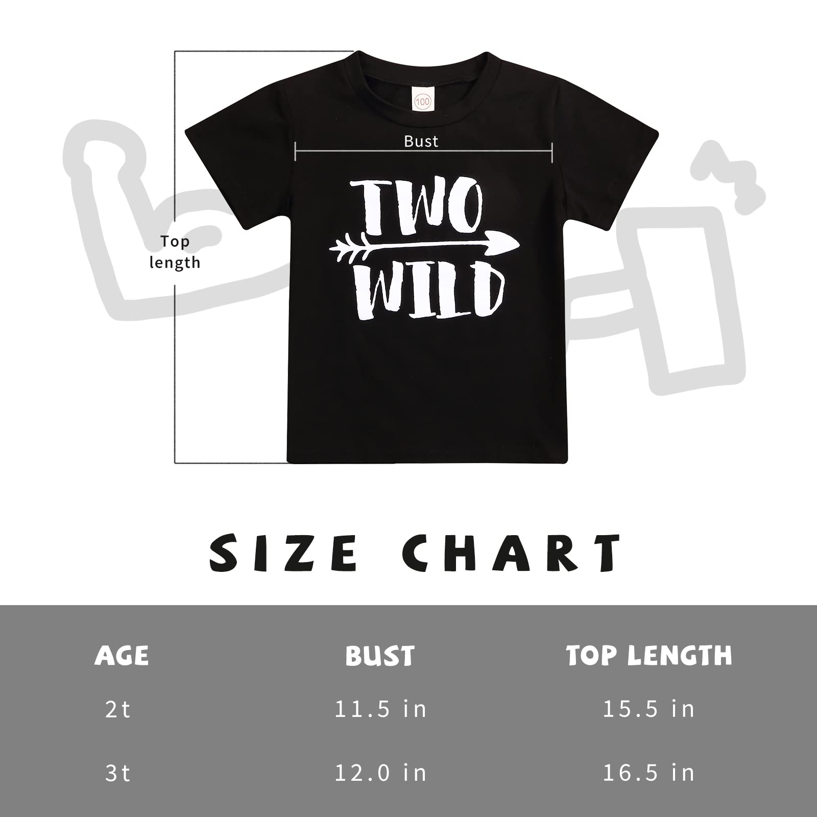 YOUNGER TREE Second Birthday Party Shirt Two Wild Top 2nd Birthday Baby Little Boy Blouse Tee Clothes (2 T, Black)