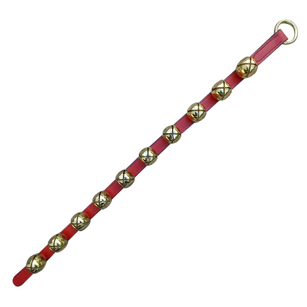 RRD Hanging Sleigh Bells for Door – 10 Brass Door Hanging Bell on Red Leather Strap - Multi-Purpose Jingle Bell Door Christmas Sleigh Bells & Dog Training Bells