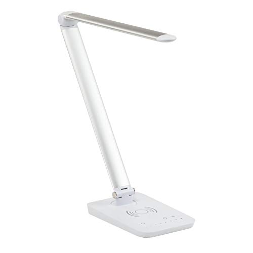 Safco Products 1009SL, Pivoting Neck, Built-in Wireless, USB Port Vamp LED Lamp with Charging Pad, Silver, 16" D x 5" W x 16.75" H