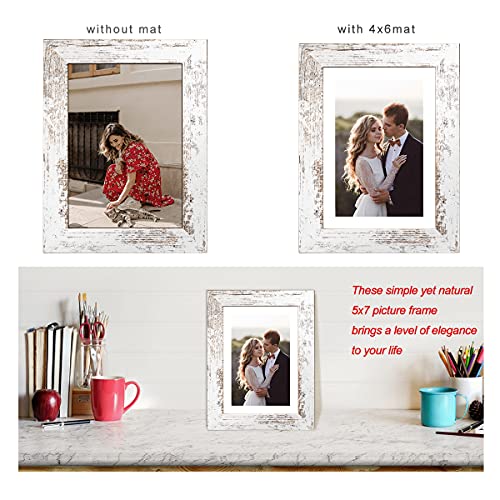 Capcillin 5x7 Picture Frame Wood Patten Distressed White Set of 2, Each Frame with Mat,Display 5x7 Picture Without mat or 4x6 Photos with Mat Wall Decor Table Top(CP001-MD5x7RW)