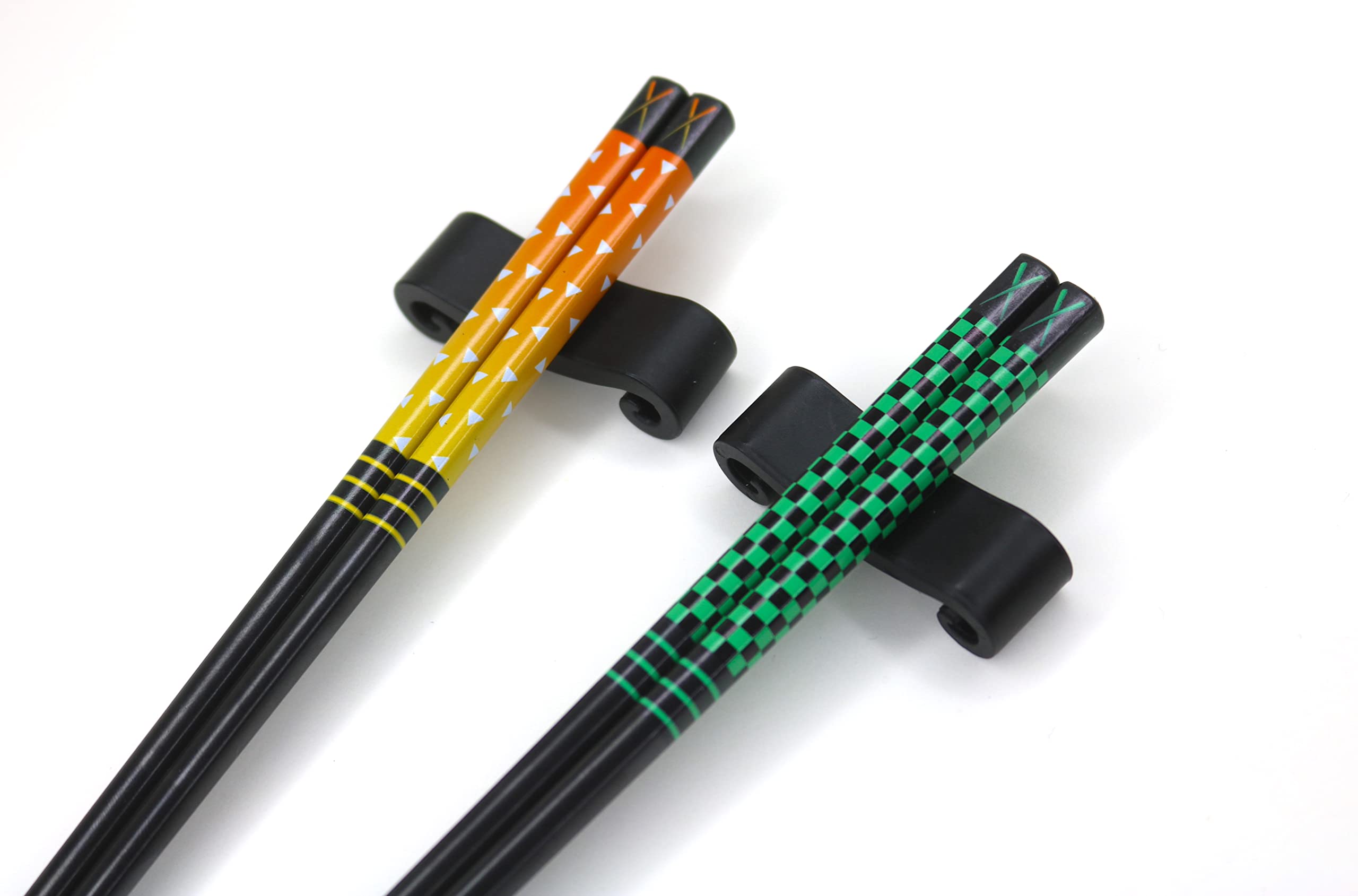 Anime Sticks - Tanjiro & Zenitsu Set of 2 Fiberglass Chopstick Pairs with Stands - 24cm Long