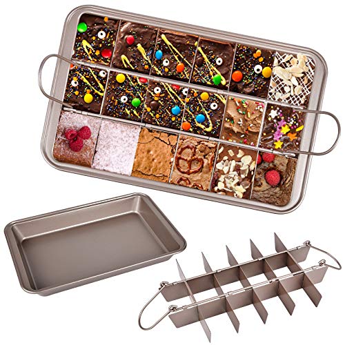 Brownie Pans with Dividers, Non Stick Brownie Baking Pans, Baking Pan with Built-in Slicers Solutions, 18 Pre-Cut Brownie Pans, Rectangular Cake Pans Square Molds for Oven Baking Bread, 12 by 8 inches