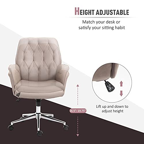 Vinsetto Modern Mid-Back Tufted Microfiber Home Office Desk Chair with Adjustable Height, Swivel Adjustable Task Chair with Padded Armrests, Light Grey