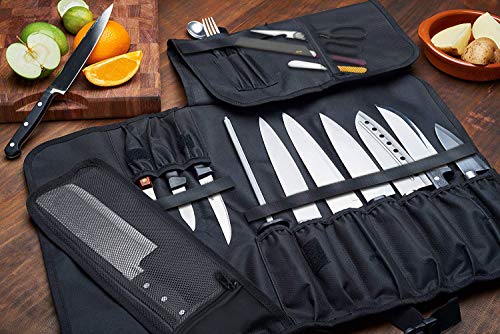 EVERPRIDE Chef Knife Roll Bag Holds 10 Knives β Contains 2 Large Zippered Pockets for Meat Cleavers and Cooking Tools β Durable Knife Case for Chefs and Culinary Students β Knives Not Included