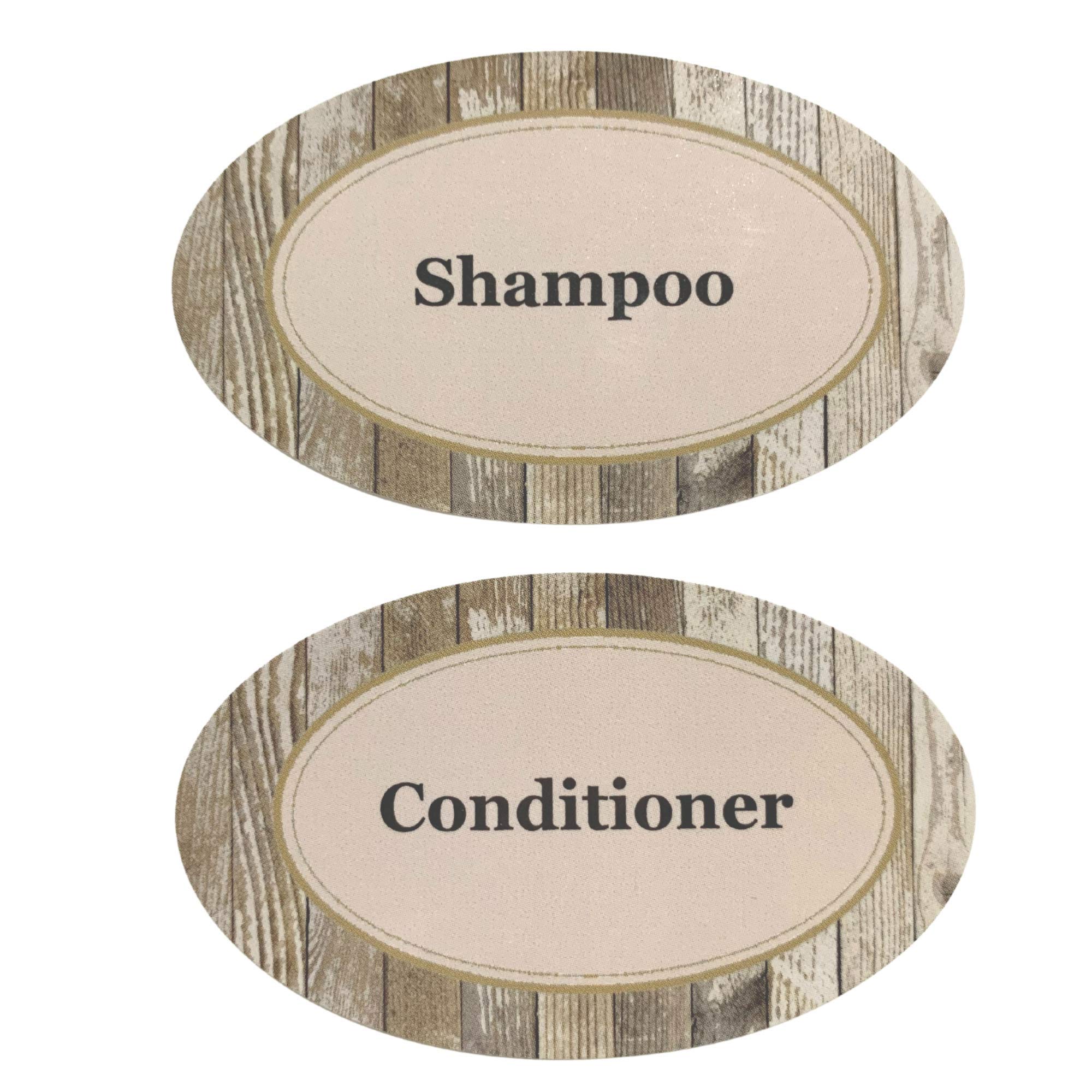 Bottiful Home - 22 Pack Oval Waterproof Permanent Labels for Refillable Shampoo, Conditioner, Soap, Lotion and Household Product Bottles (1.5"x2.5") (Woodgrain)