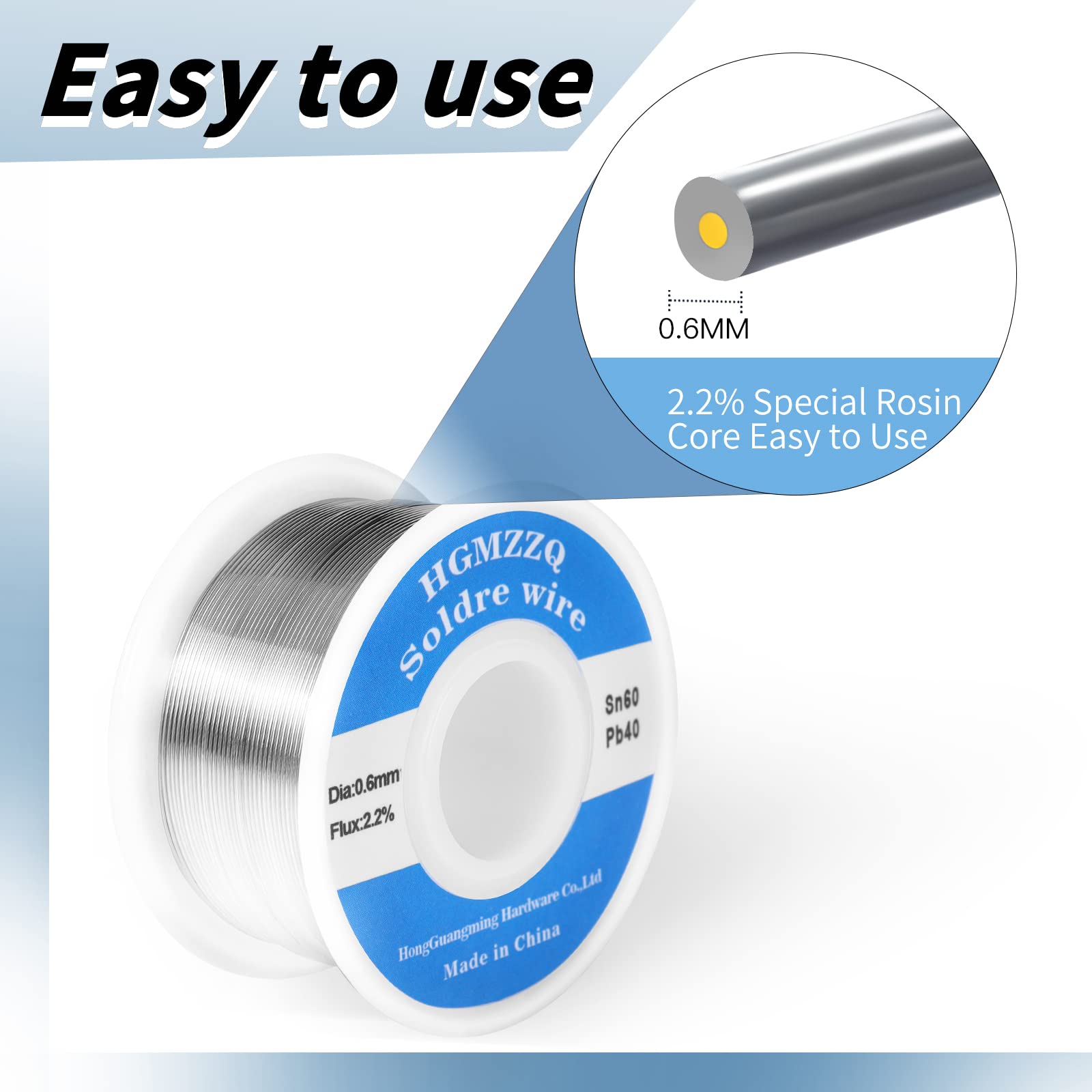 HGMZZQ 60/40 Tin Lead Solder Wire with Rosin for Electrical Soldering 0.023 inch-0.22lbs(0.6mm-100g)