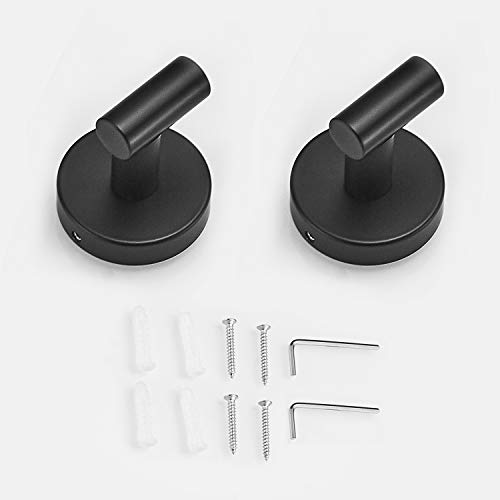 POKIM 2 Pack Matte Black Towel Hook Stainless Steel Bathroom Rustproof Clothes Towel Robe Hook Wall Mounted,Matte Black Toilet Kitchen Heavy Duty Door Hanger
