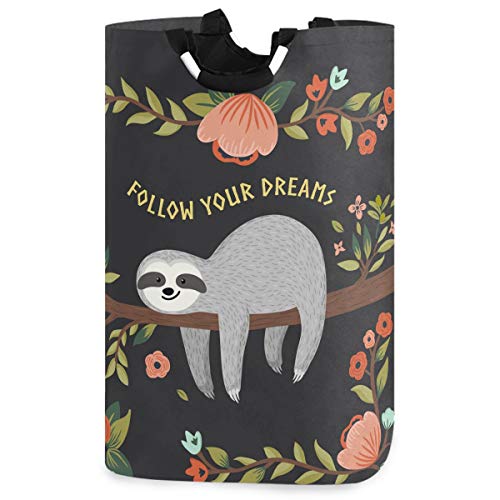 visesunny Collapsible Laundry Basket Sloth On The Tree Flower Large Laundry Hamper with Handle Toys and Clothing Organization for Bathroom, Bedroom, Home, Dorm, Travel