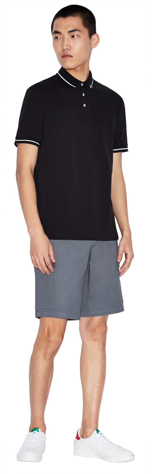 A | X ARMANI EXCHANGE Men's Short Sleeve Logo Collar Pima Picque Polo, Black, S