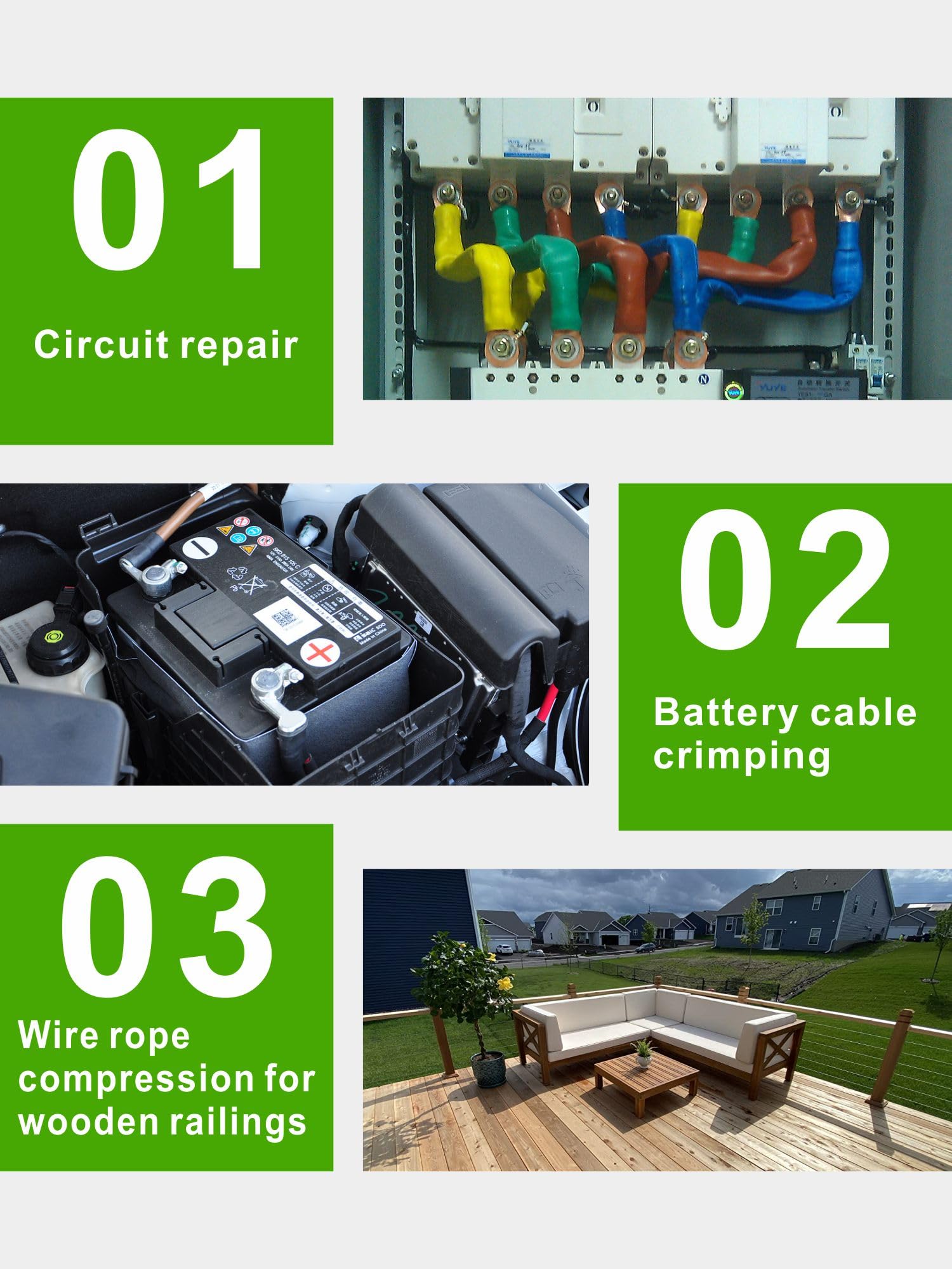 AMZCNC 10 Tons Hydraulic Wire Battery Cable Lug Terminal Crimper Crimping Tool With 9 Pairs of Dies