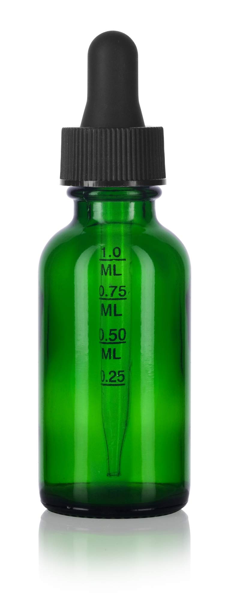 JUVITUS 1 oz / 30 ml Green Glass Boston Round Empty Bottle with Graduated Measurement Glass Dropper (24 Pack)