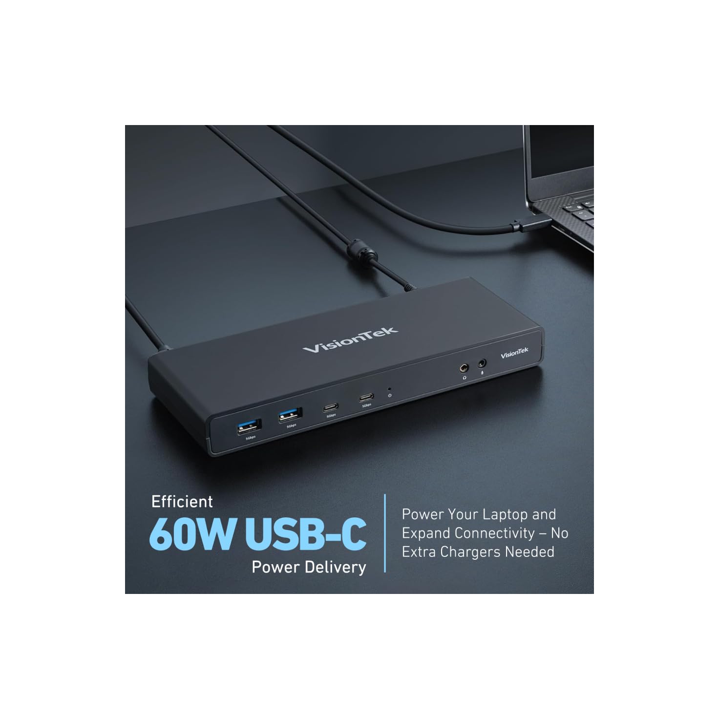 VisionTek VT4500 12in1 Docking Station Dual Monitor 4K – x2 HDMI, x2 DisplayPort, 60W USB-C PD, x4 USB-A 3.0, x2 5Gbps USB-C, 3.5mm Audio Jack, & Ethernet – Compatible with Laptop, PC, and MacBook