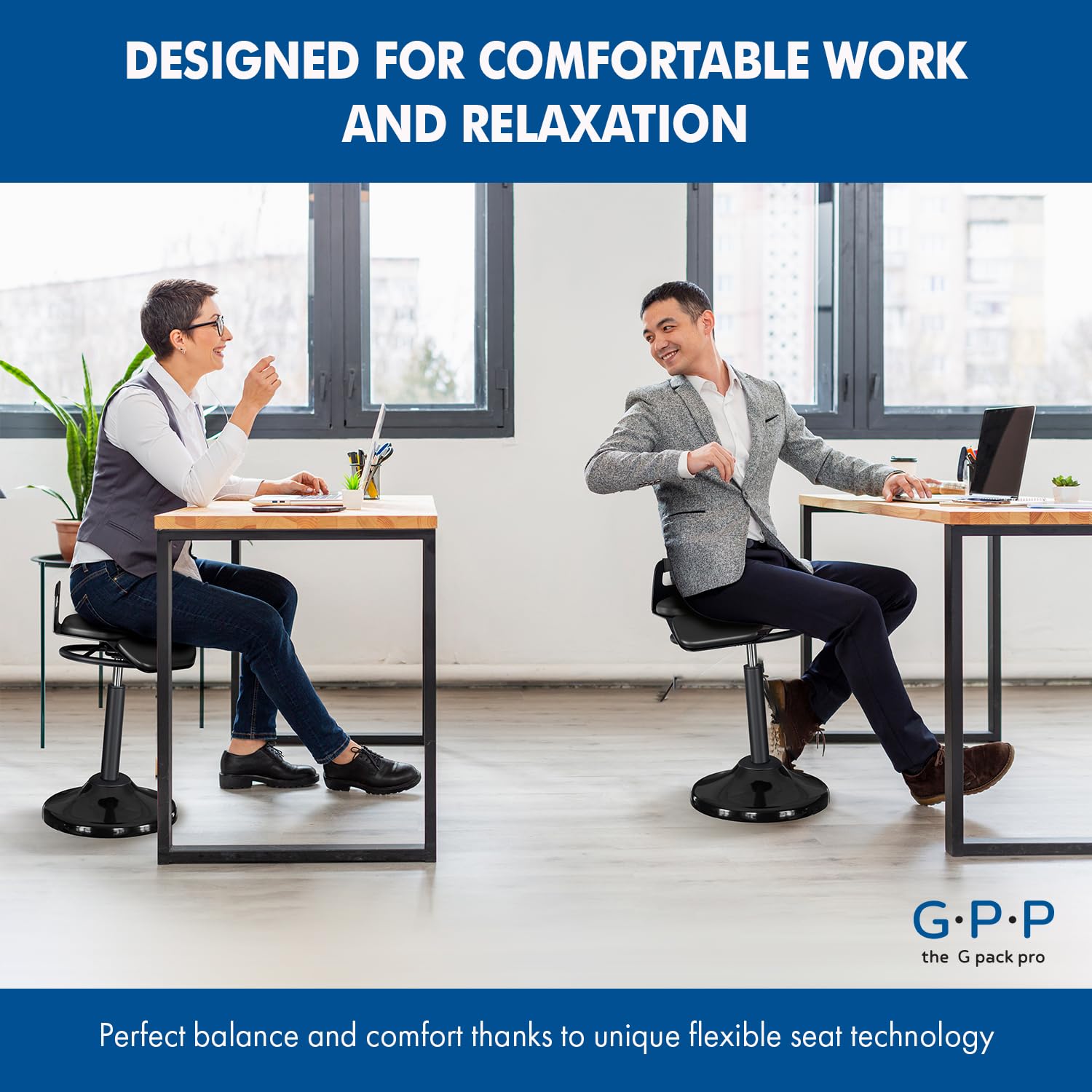 G-PACK PRO Standing Desk Chair β Ergonomic Comfortable Height Adjustable Active Stool - Swivel Sitting Balance Portable Chair - Encourage Good Posture (Black)