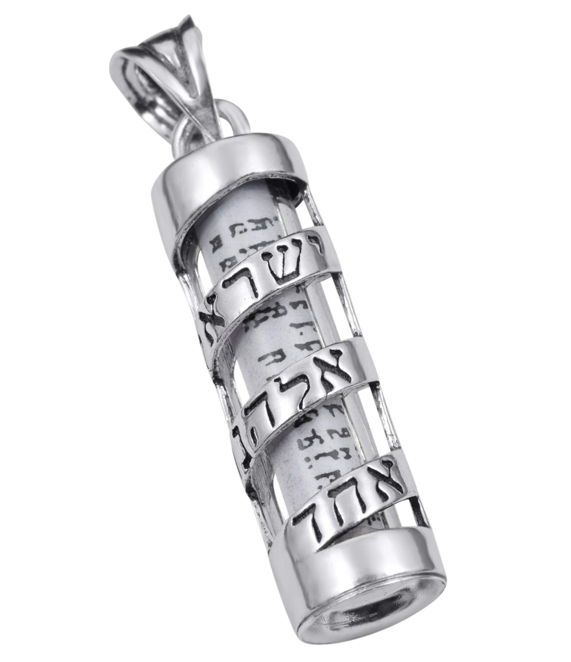 AJDesign Mezuzah Pendant Charm Spiral Shema Yisrael and Scroll in 925 Sterling Silver