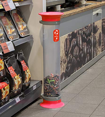 Glasdon C-Thru 15Q Battery Collection Tube (Red) β Recycling Bin for Used Batteries - Transparent & Red Polycarbonate β 15Q Battery Recycling Container