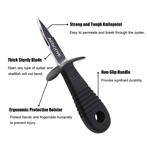 Oyster Shucking Knife -High Performance Level 5 Protection Food Grade Cut Resistant Gloves Stainless Steel Clam Shellfish Seafood Opener (1 pair gloves + 2 knives)(S)