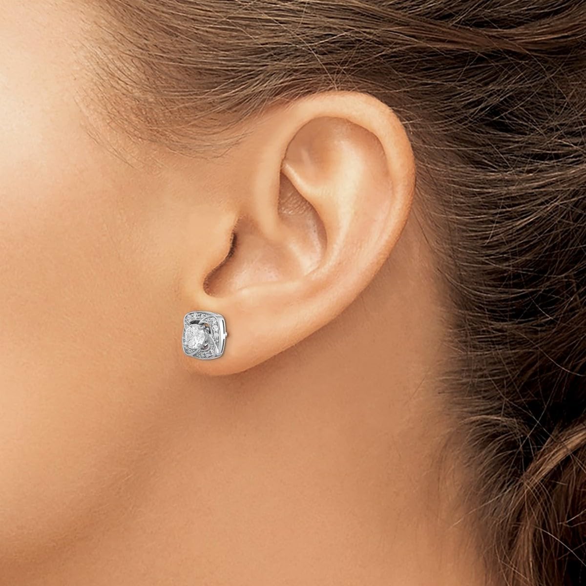 925 Sterling Silver Rhodium Plated 5mm Round CZ Cubic Zirconia Simulated Diamond Earrings With Square Jackets Measures 9.9x Jewelry for Women
