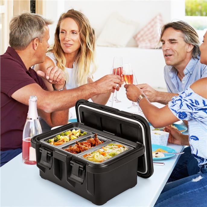 ARLIME 31QT Insulated Food Pan Carrier, Stackable Hot Box w/ 3 PC Food Pans, 8β Deep Top Load LLDPE Food Warmer for Restaurant, Canteen, Catering, Buffet Party, Black (1)