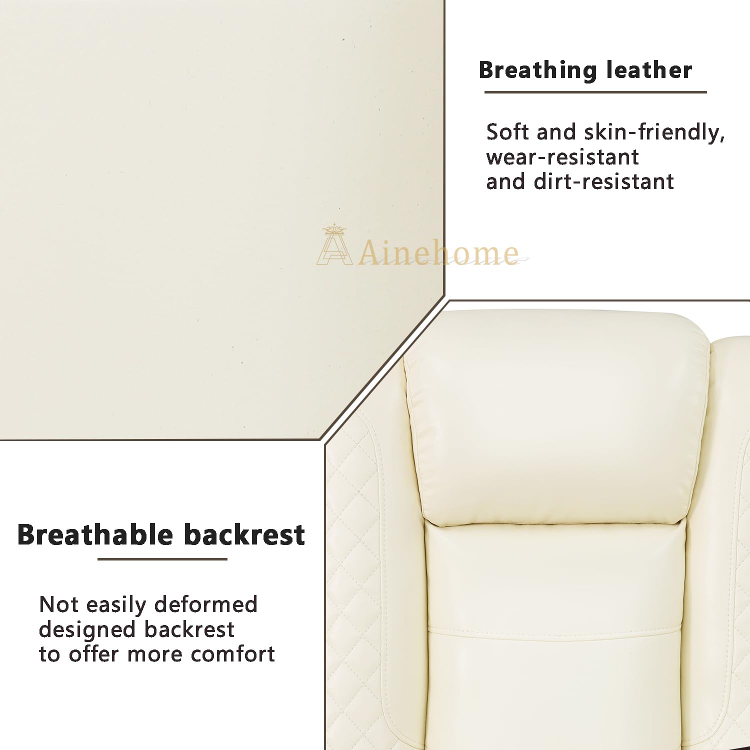 A Ainehome Power Leather Recliner Sofa Set with LED Lights, Recliner Sofa Sectional Couches for Living Room, Reclining Sofa and loveseat with USB Port/Storage Console(Creamy White,Sofa+loveseat)