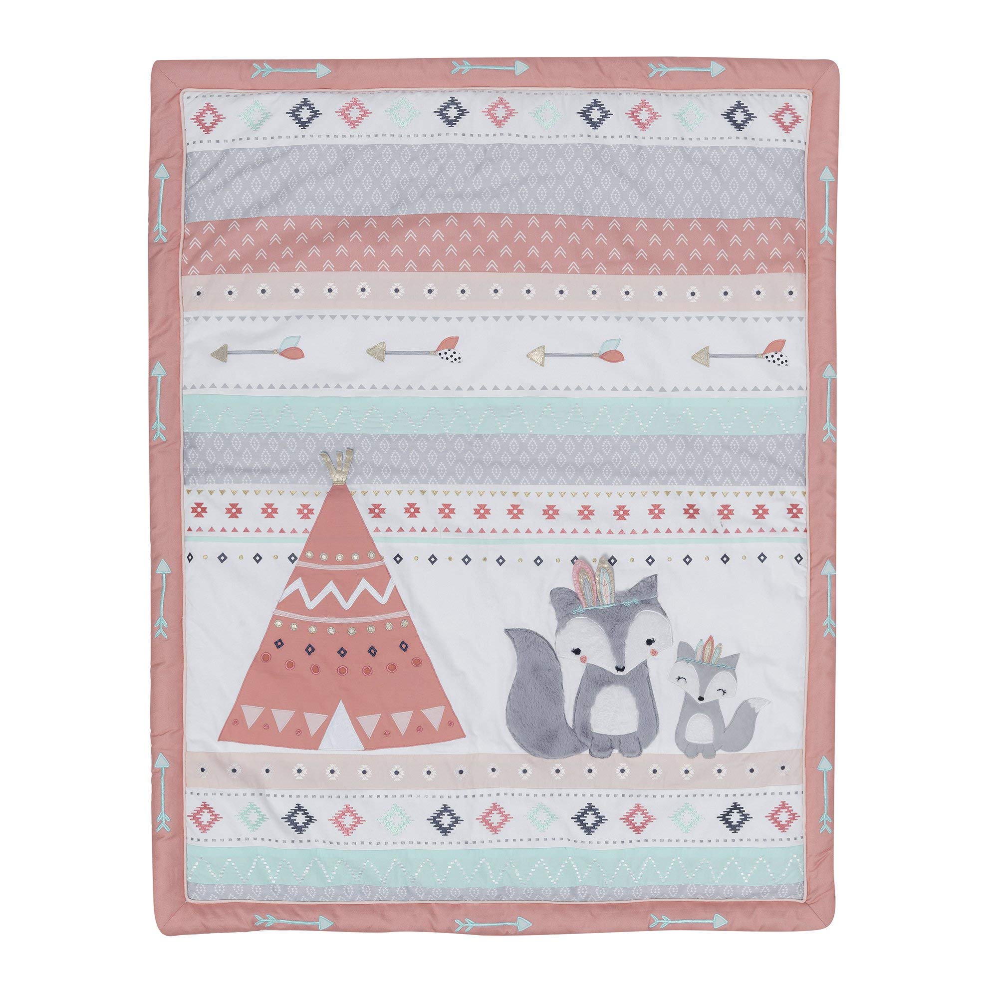 Lambs & Ivy Little Spirit 3-Piece Crib Bedding Set - Blue, Gray, White, Coral