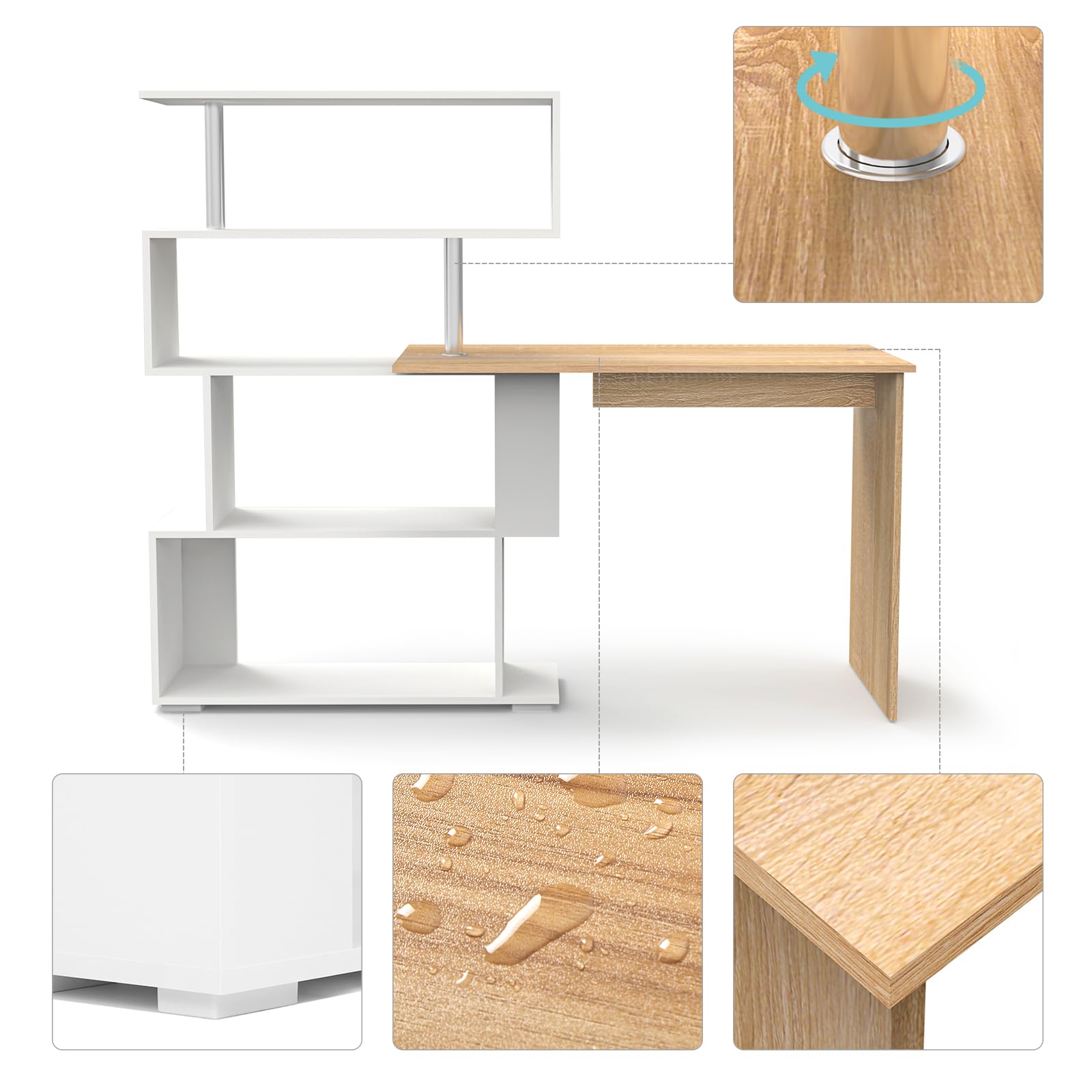 Mondeer 41.7" L Shaped Desk with 4-Tier Storage Shelves, Computer Corner Desk for Study Home Office Living Room (Oak and White)