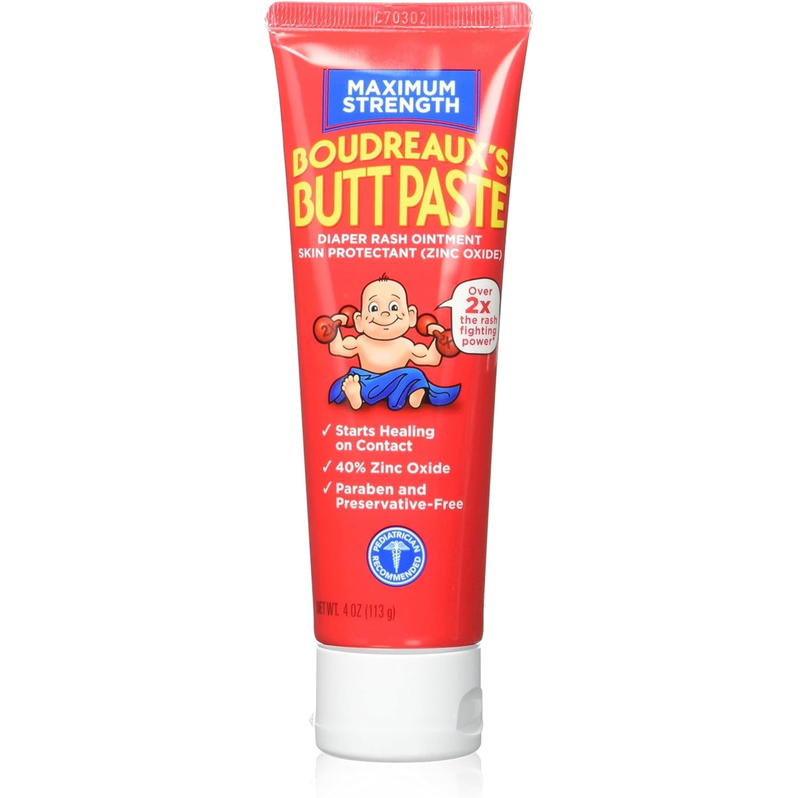 Boudreaux's Butt Paste Maximum Strength Diaper Rash Cream, Ointment for Baby, 4 oz. Tube, (Pack of 1)