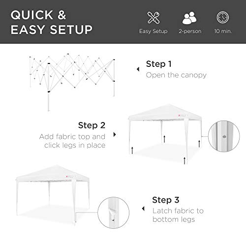 Best Choice Products 10x10ft Pop Up Canopy Outdoor Portable Folding Instant Lightweight Gazebo Shade Tent w/Adjustable Height, Wind Vent, Carrying Bag - White