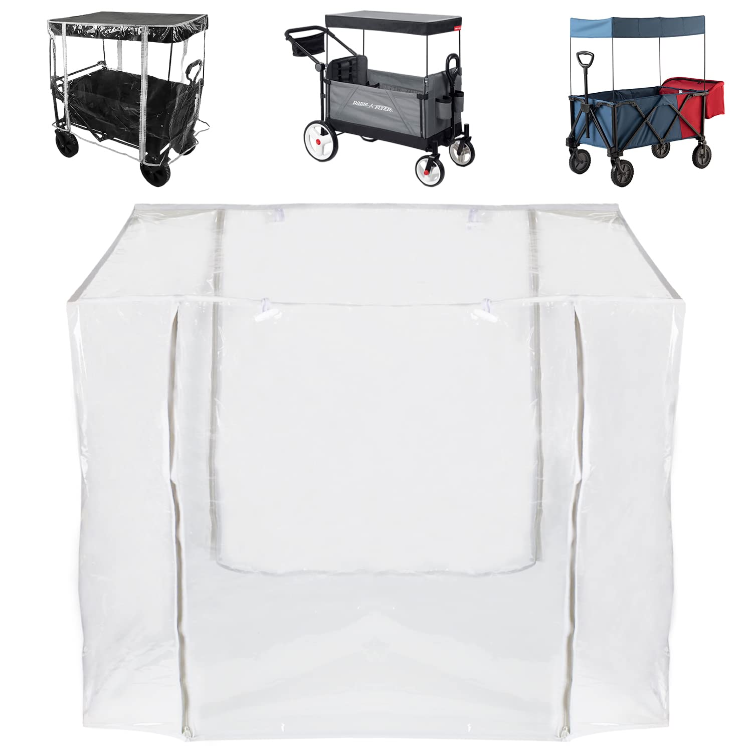 Aepiraza Wagon Rain Cover, Push-Pull Folding Transparent Waterproof Wagon Wind Cover Canopy Attachment with Zipper, for Outdoor Garden Camping Picnic Kid Wagon