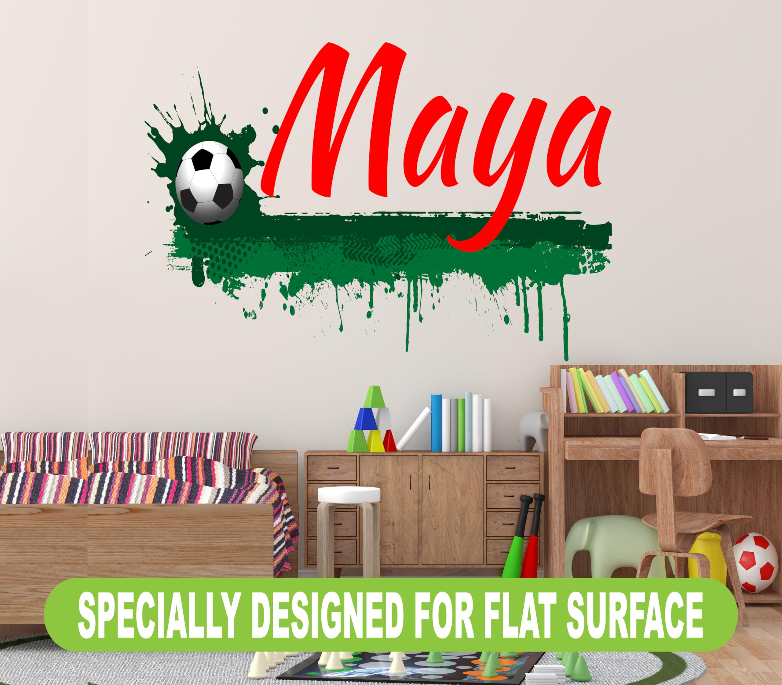 Personalized Name Soccer Ball Wall Decal - Custom Soccer Wall Sticker -Custom Name Soccer Wall Art with Paint on The Wall Effect Wall Decals- Wall Decal for Home Nursery Decor (Wide 40"x23" Height)
