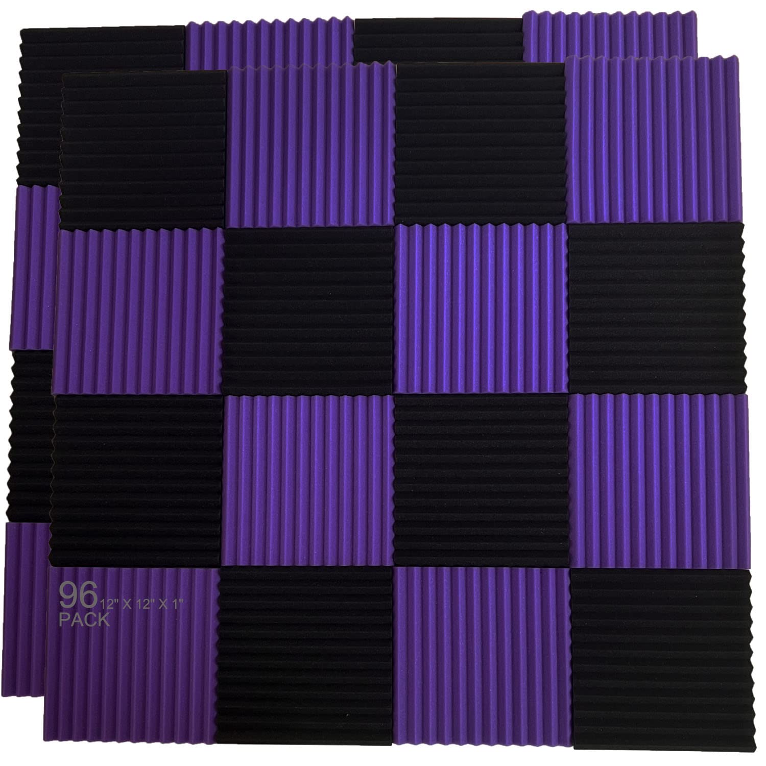 96 Pack Allxinlog Absorb the echo Acoustic Foam Panel Wedge Studio Soundproofing Wall Tiles 12" X 12" X 1" (96-BLACK)