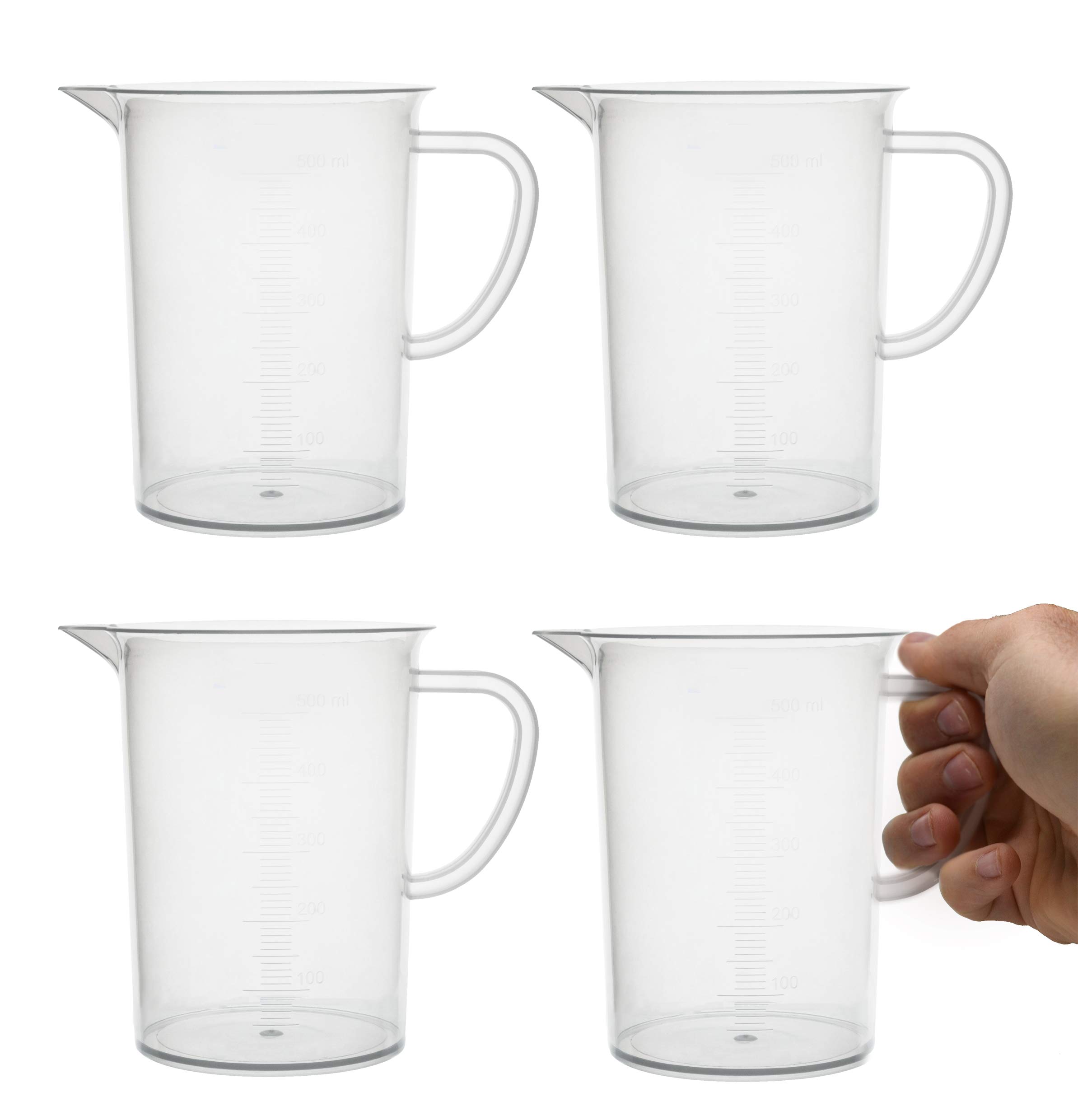 hBARSCI Premium Polypropylene Beaker Mugs, Laboratory Quality Plastic, 16.9oz (500mL) Capacity - Pack of 4 Mugs - Dishwasher and Microwave Safe