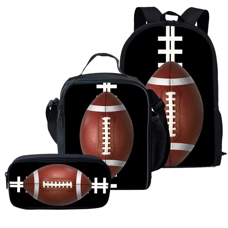 AmzPrint 3D Digital Print 17 Inch Carry On American Football Backpack For Boys 3 In 1 School Backpack And Lunch Box Set