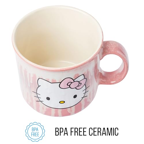 Silver Buffalo Sanrio Hello Kitty Pink Bow Reactive Glaze Ceramic Camper Mug, 20 Ounces