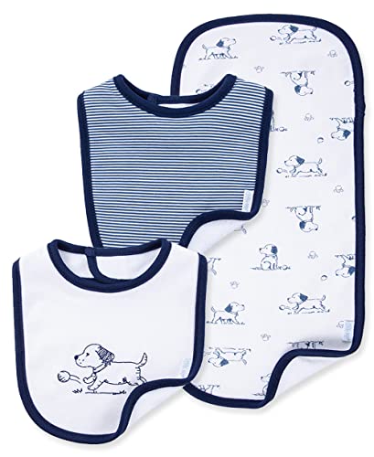 Little Me Baby Boy Newborn Bib and Burp set, White Print, One Size