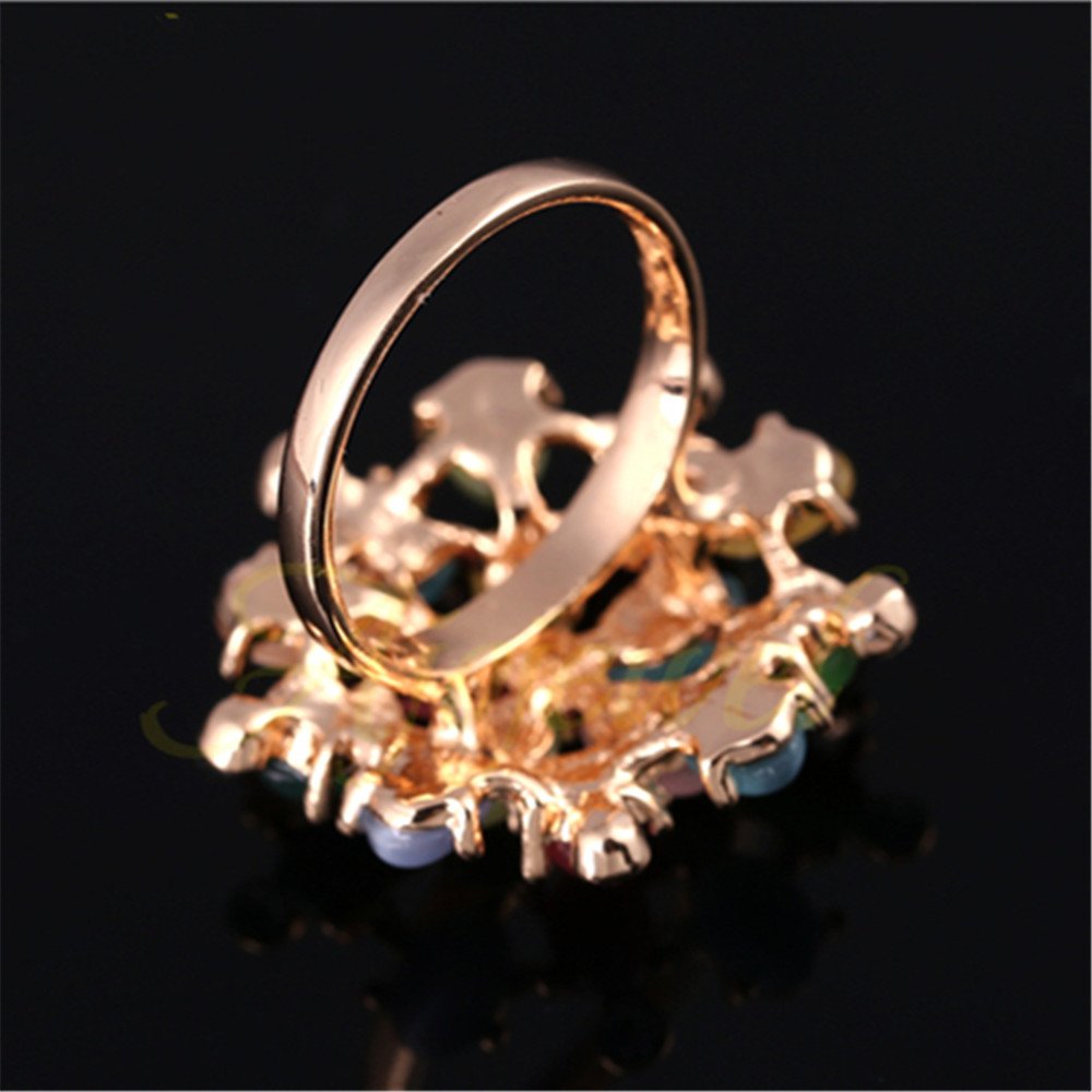 Ajojewel Multicolor Artificial-opal Flower Big Ring Women Finger Jewelry For Party Wedding Gifts (Multi, 8)