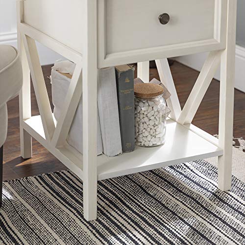 Walker Edison Natalee Modern Farmhouse 1 Drawer Wood Square Side Table Living Room Small End Accent Table, 19 Inch, Rustic Oak and White