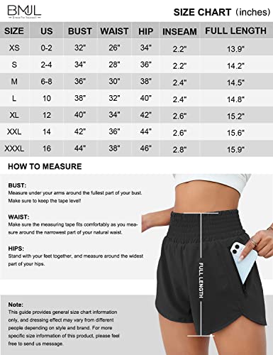 BMJL Women's Athletic Shorts High Waisted Running Shorts Pocket Sporty Shorts Gym Elastic Workout Shorts(L,Black)