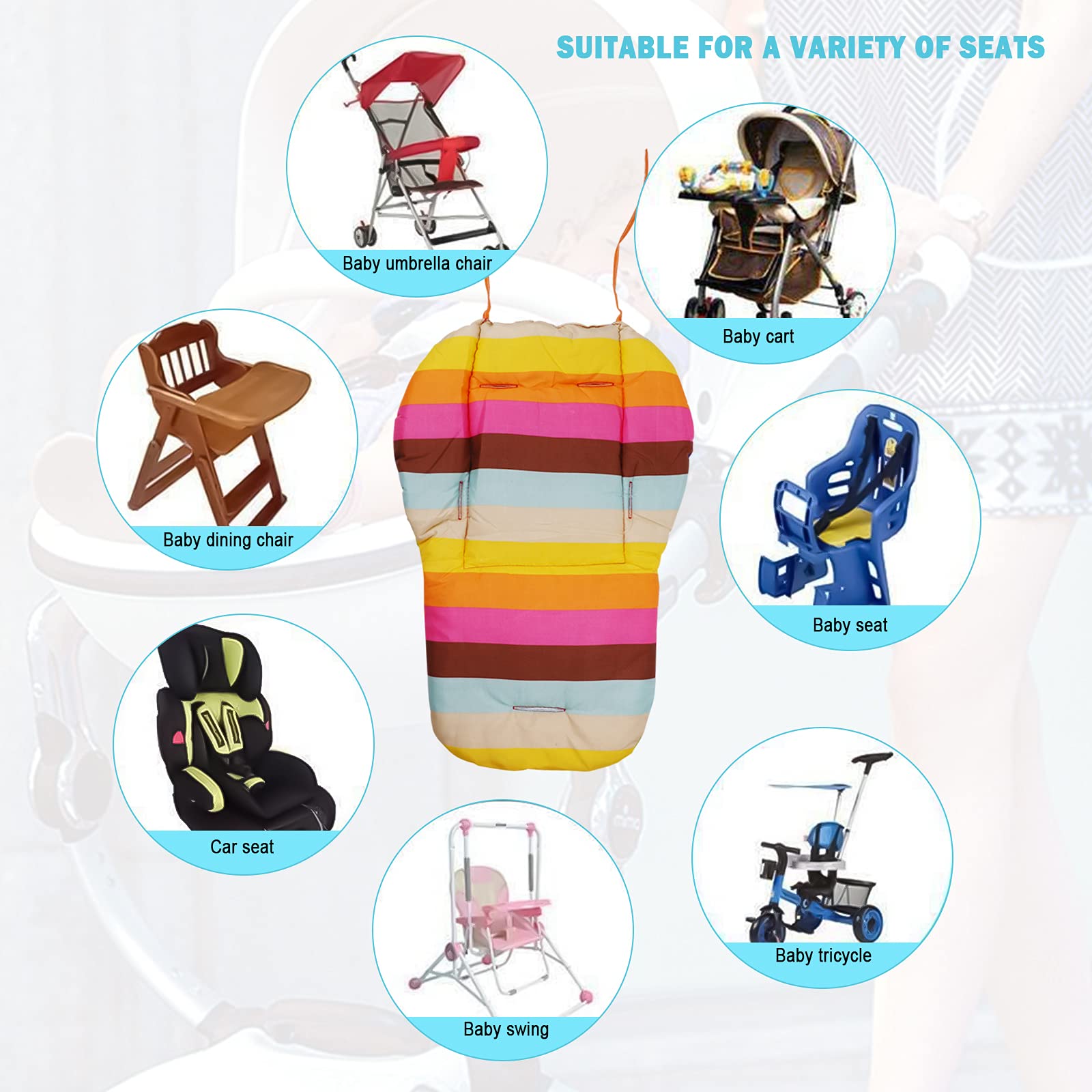 High Chair Pad, High Chair Cushion/seat Cushion/Breathable Pad/seat Pad，Soft and Comfortable, Light and Breathable, Cute Patterns,Make The Baby Sit More Comfortable(Rainbow Stripes)