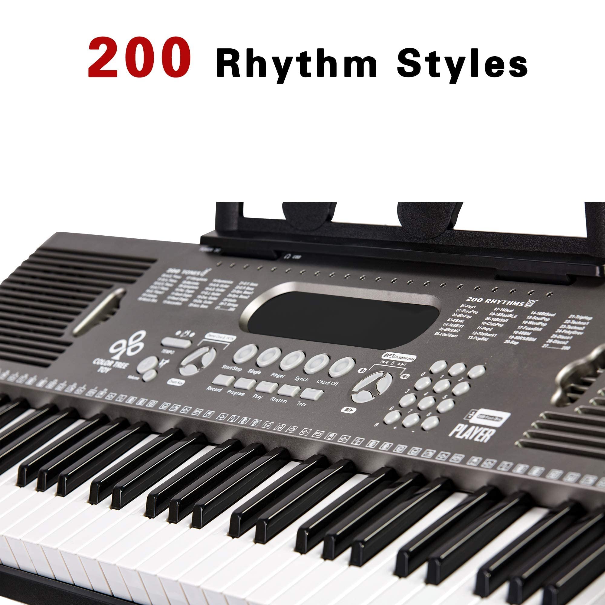 61 Key Portable Electronic Piano Keyboard with Adjustable Stand and Music Note Holder, Electronic Musical Instruments Starter Set for Kids and Adults